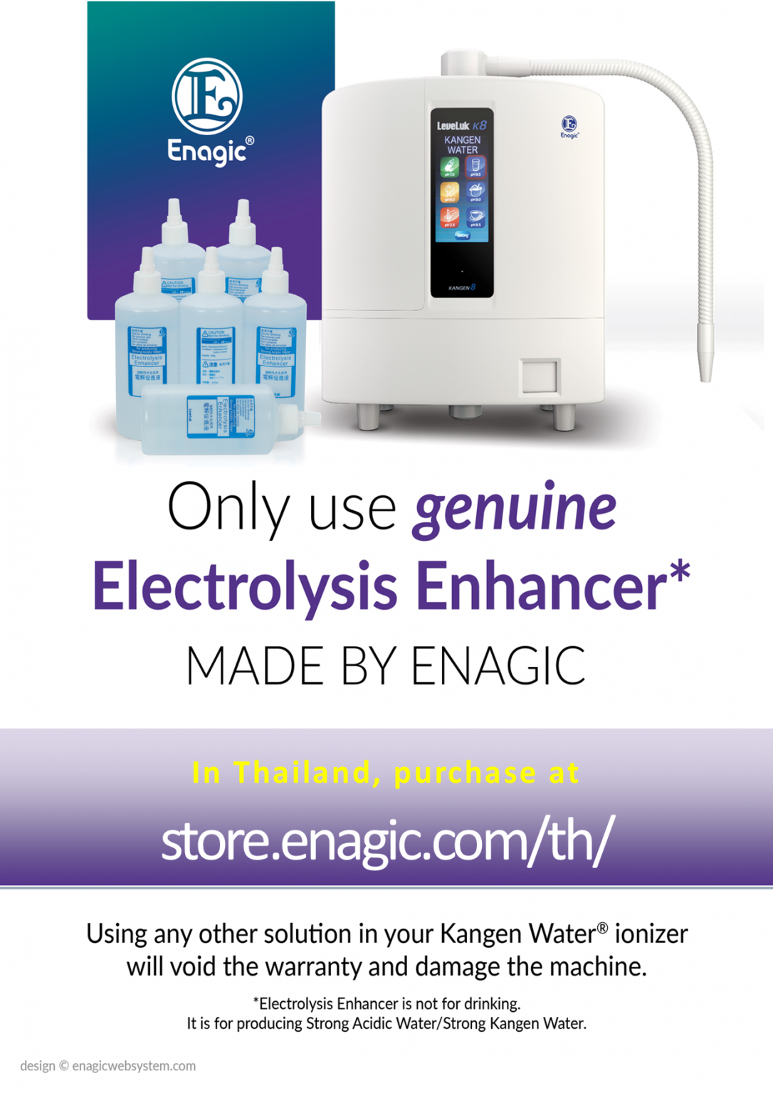Only use genuine Electrolysis Enhancer made by Enagic. – Enagic® Thailand