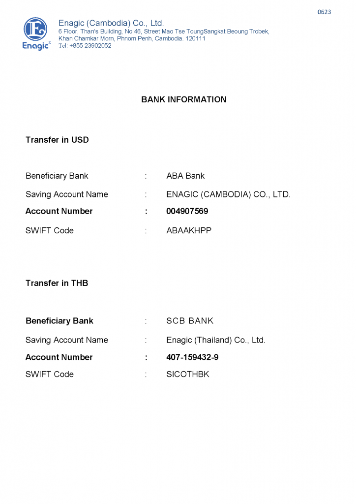 NOTICE FOR CHANGE OF ENAGIC THAILAND BANK ACCOUNT – Enagic® Thailand