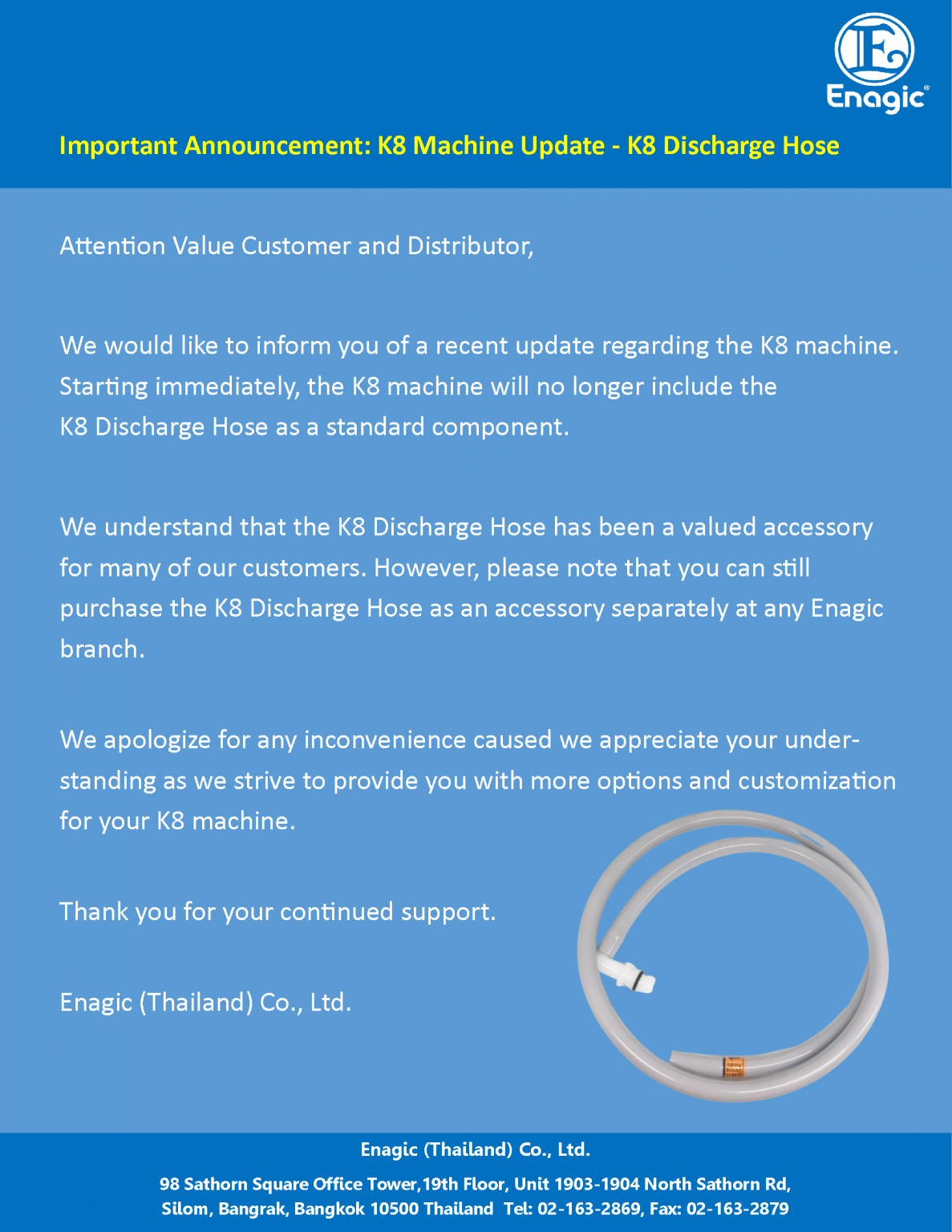 Important Announcement: K8 Machine Update – K8 Discharge Hose – Enagic ...