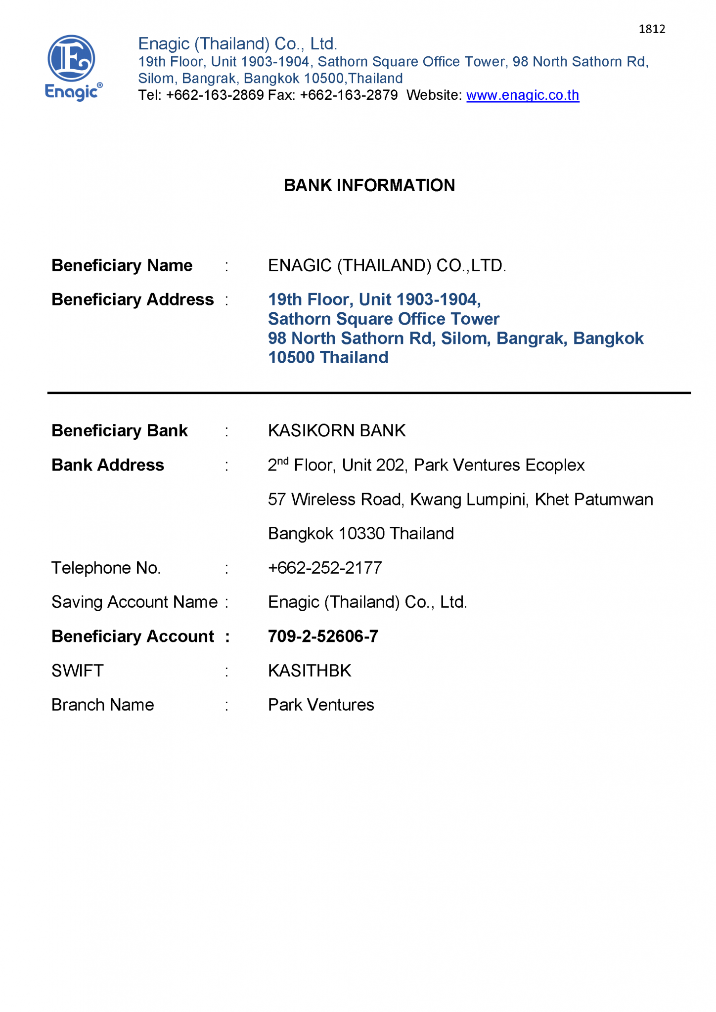NOTICE FOR UPDATE OF ENAGIC THAILAND BANK ACCOUNT – Enagic® Thailand NOTICE FOR UPDATE OF ENAGIC THAILAND BANK ACCOUNT – Enagic® Thailand