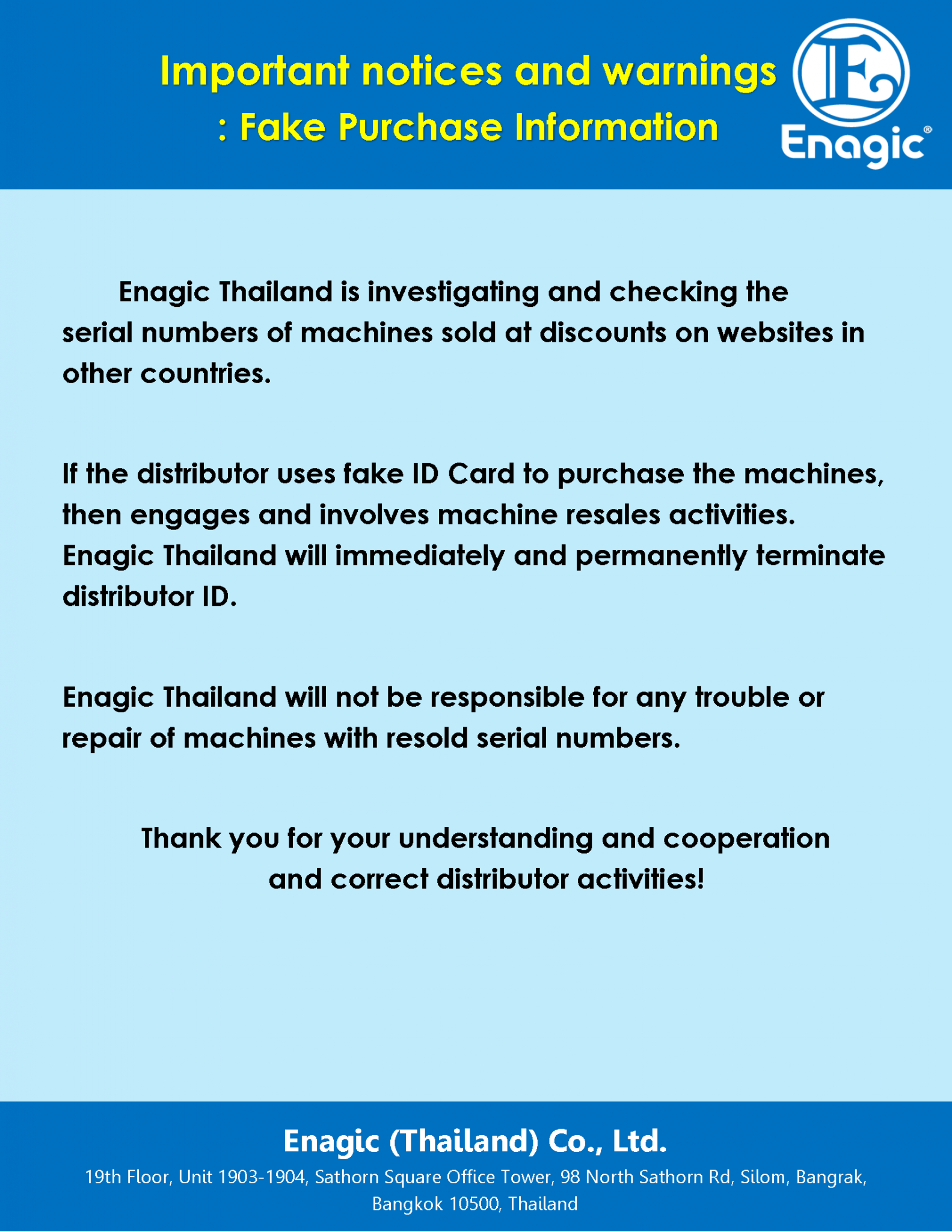 Important notices and warnings : Fake Purchase Information – Enagic ...