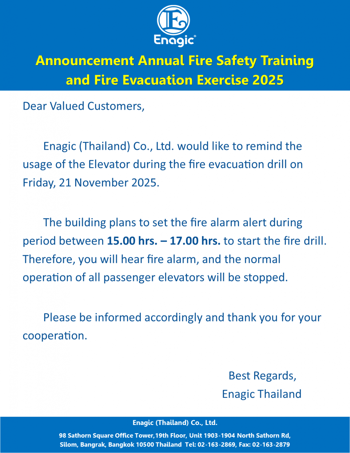 Announcement Annual Fire Safety Training and Fire Evacuation Exercise ...